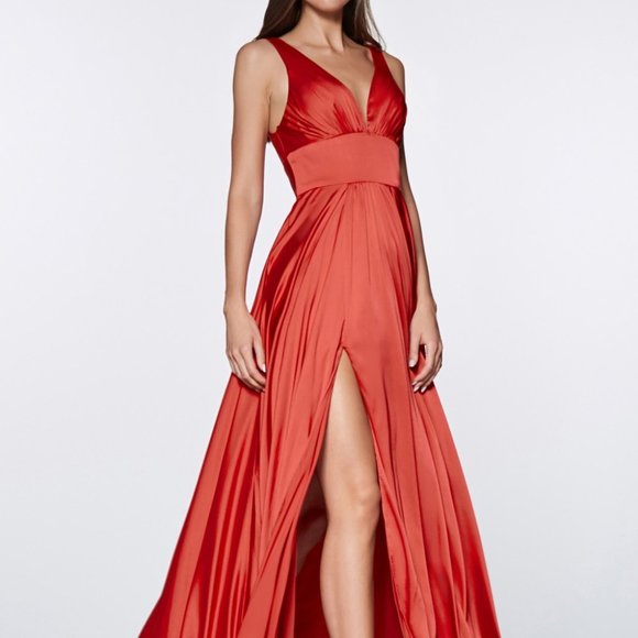 Cinderella | Dresses | Vneck Satin Leg Slit Prom Dress Cd7469 | Poshmark
